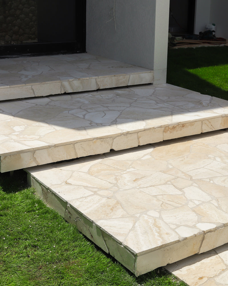 SUPERWHITE TRAVERTINE CRAZY PAVE – Arlo Stone + Finishes