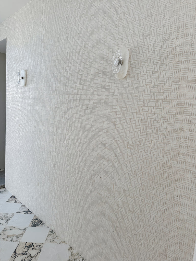 SUPERWHITE TRAVERTINE JAPANESE FINGER MOSAIC – Arlo Stone + Finishes