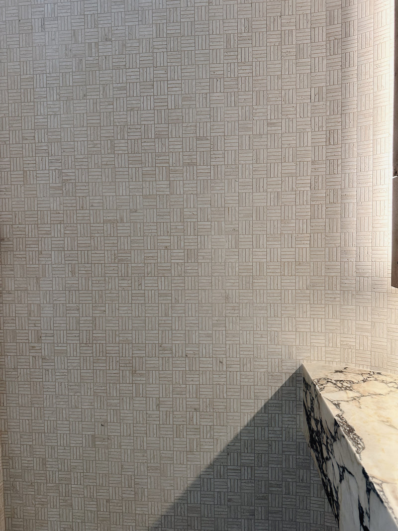 SUPERWHITE TRAVERTINE JAPANESE FINGER MOSAIC – Arlo Stone + Finishes