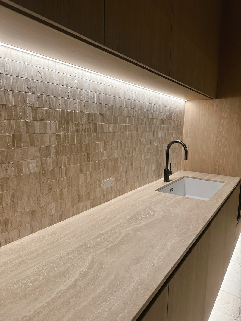SUPERWHITE TRAVERTINE AZTEC MOSAIC – Arlo Stone & Finishes